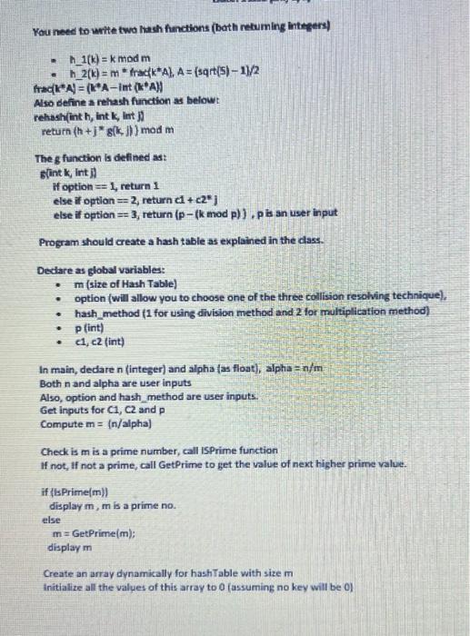 Solved You need to wite two hatsh functions (bath retuming | Chegg.com