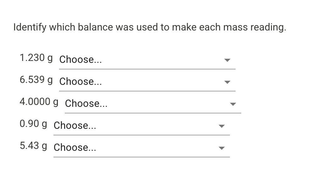 Solved Identify which balance was used to make each mass | Chegg.com