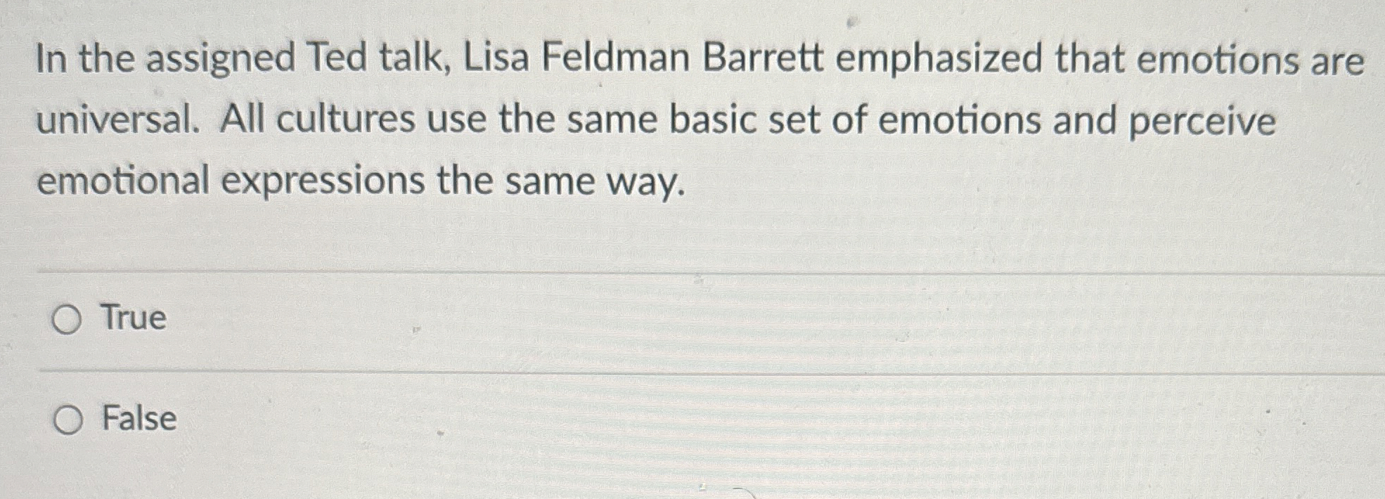 Solved In the assigned Ted talk, Lisa Feldman Barrett | Chegg.com