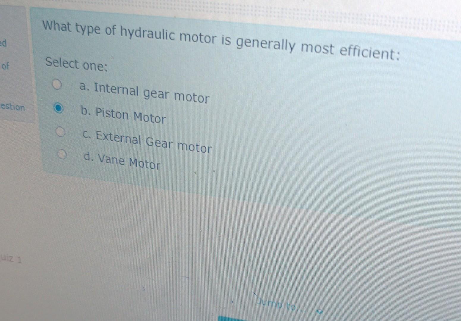 Solved What type of hydraulic motor is generally most | Chegg.com