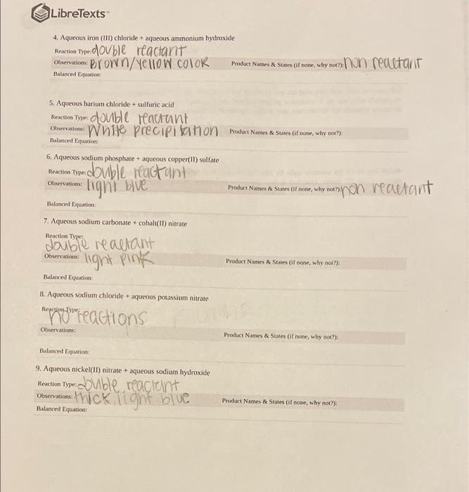 Solved LibreTexts 4. Aqueous iron (III) chloride + aqueous | Chegg.com