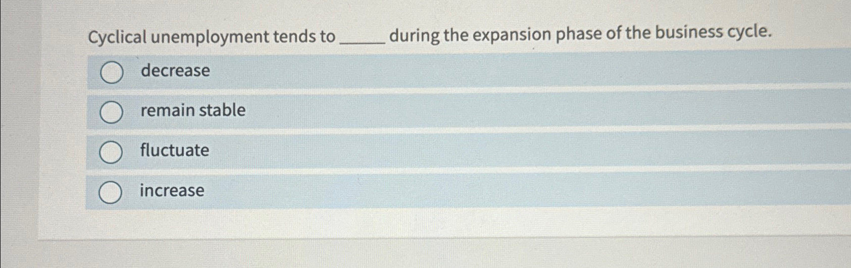Solved Cyclical unemployment tends to during the expansion | Chegg.com