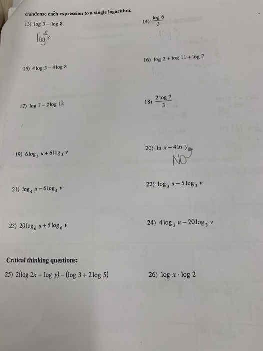 Solved Condense each expression to a single logarithm. log 6 | Chegg.com