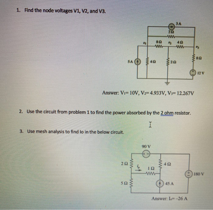 Solved 1. Find the node voltages V1, V2, and V3. BA 80 w ww | Chegg.com