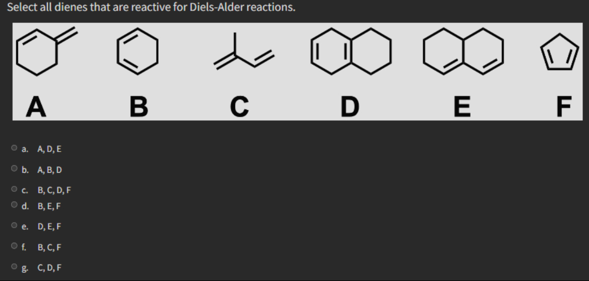 Solved Select all dienes that are reactive for Diels-Alder | Chegg.com