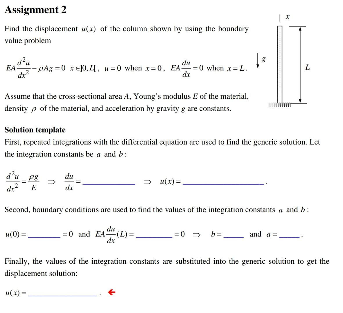 Solved Find the displacement u(x) of the column shown by | Chegg.com