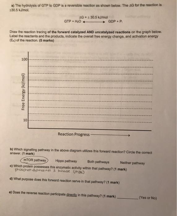 Solved a) The hydrolysis of GTP to GDP is a reversible | Chegg.com
