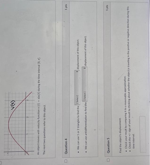 Solved An object moves with velocity function v(t)=sin(t) | Chegg.com