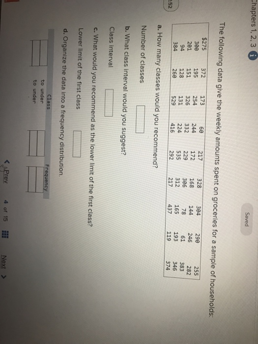 Solved Chapters 1,2,3 A Saved The following data give the | Chegg.com