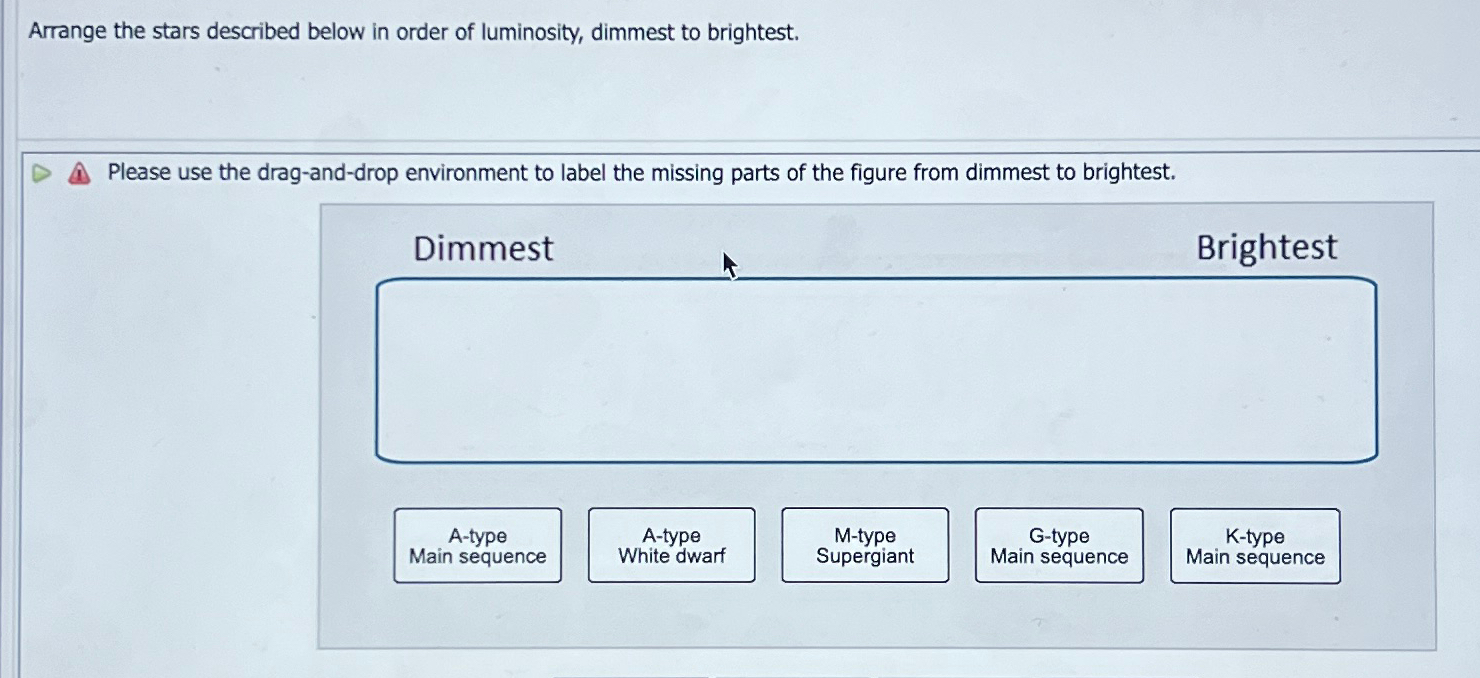 Solved Arrange the stars described below in order of | Chegg.com