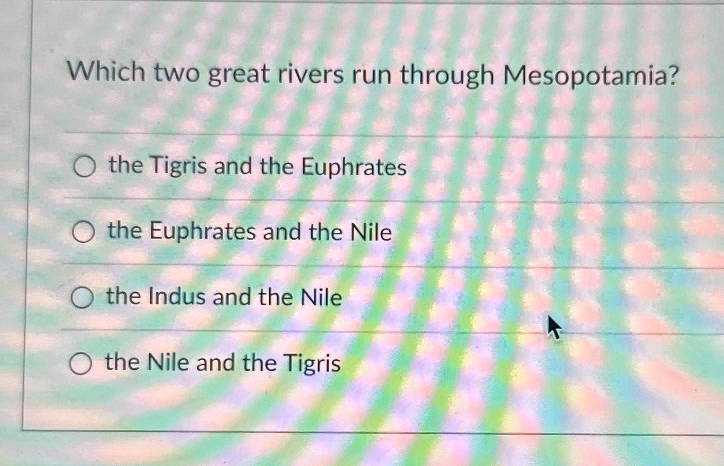 Solved Which two great rivers run through Mesopotamia?the | Chegg.com