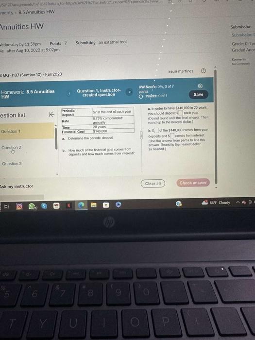 Solved ments >8.5 Annuitios HW Annuities HW Submission | Chegg.com