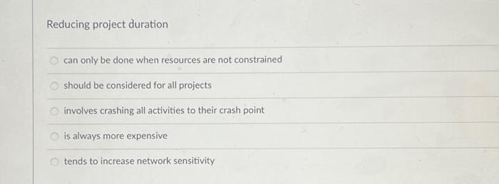 Solved Reducing project duration can only be done when | Chegg.com
