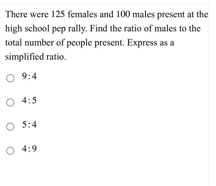 Solved There were 125 females and 100 males present at the | Chegg.com