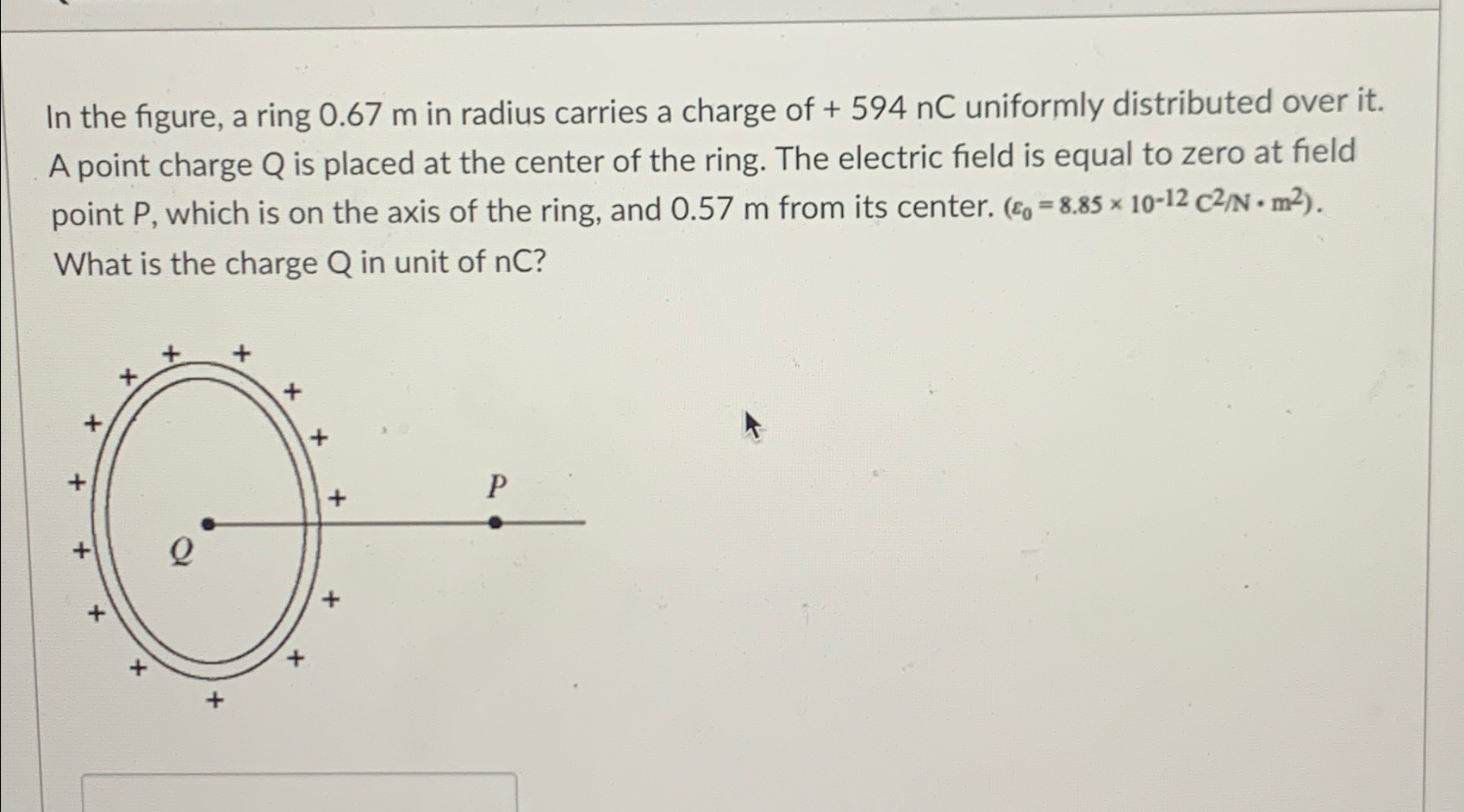 Solved In the figure, a ring 0.67m ﻿in radius carries a | Chegg.com