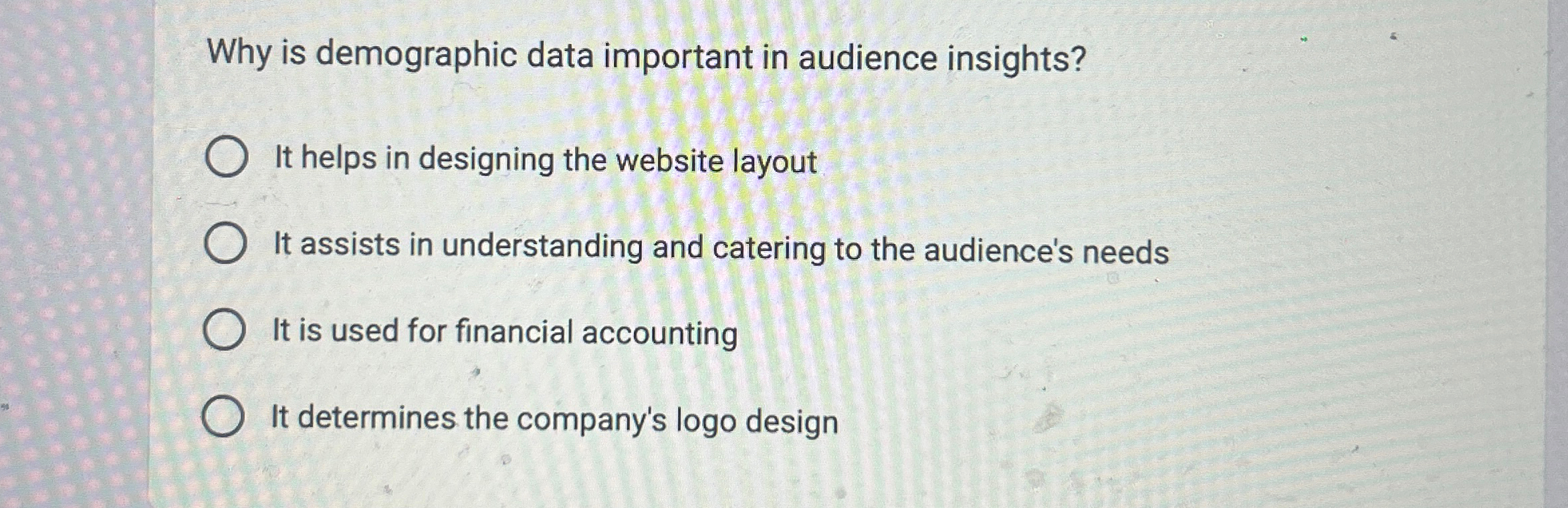 Solved Why is demographic data important in audience | Chegg.com