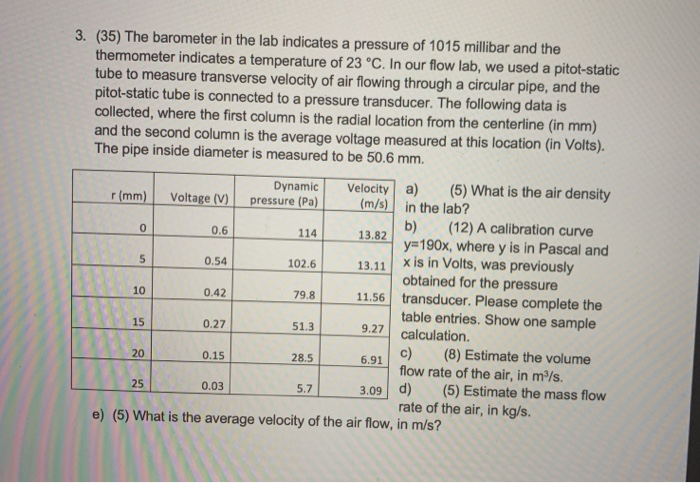 Solved 3. (35) The barometer in the lab indicates a pressure | Chegg.com