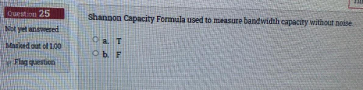 Solved Question 25 Shannon Capacity Formula used to measure | Chegg.com