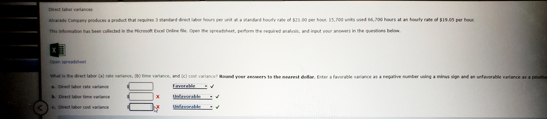 Solved Direct labor variancesAlvarado Company produces a | Chegg.com