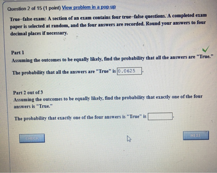Solved Question 2 of 15 (1 point) View problem in a pop-up | Chegg.com