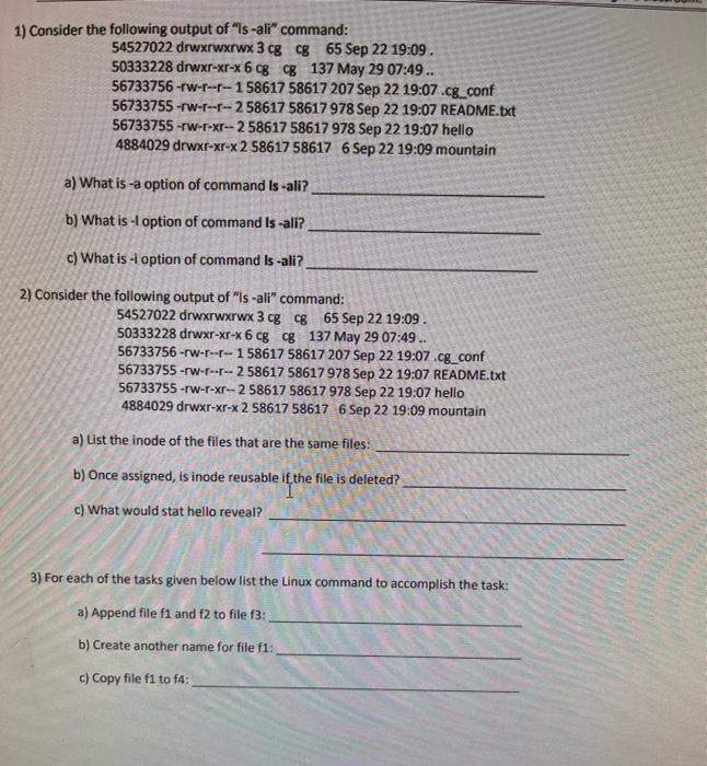 Solved 1) Consider the following output of "Is-ali" command: | Chegg.com