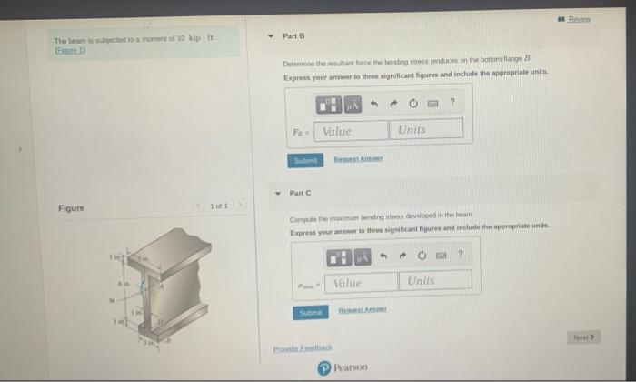 Solved P The name subjected to a moment of 10 bipit C) Part | Chegg.com