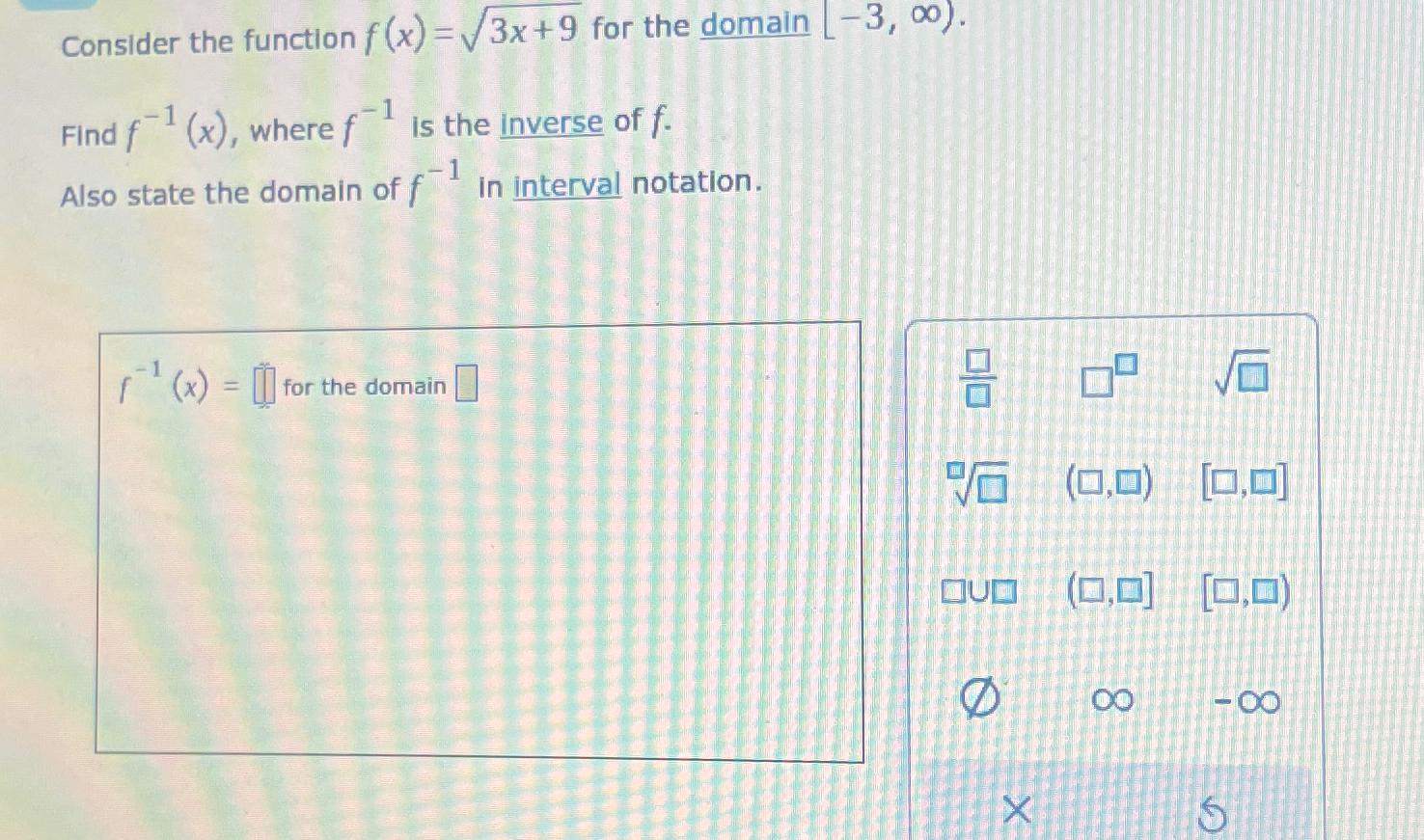Solved Consider the function f(x)=3x+92 ﻿for the domain | Chegg.com