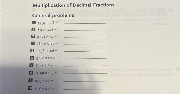 Solved Multiplication of Decimal Fractions General problems | Chegg.com
