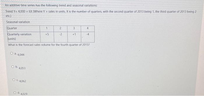 Solved An additive time series has the following trend and | Chegg.com