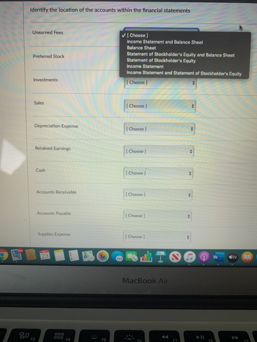 Solved Identify the location of the accounts within the | Chegg.com