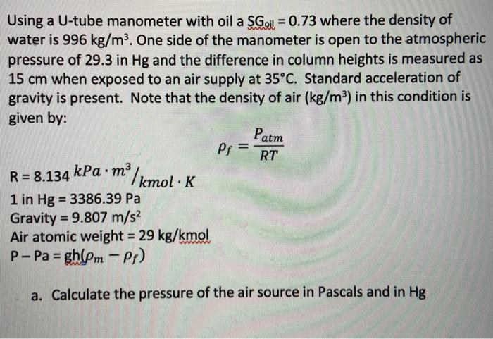Solved calculate the pressure of the air source in pascals | Chegg.com