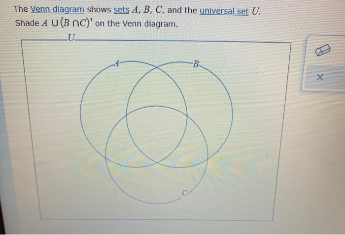 Solved The Venn diagram shows sets A, B, C, and the | Chegg.com