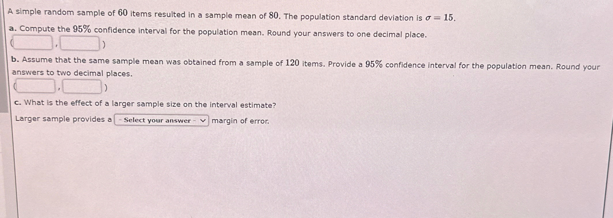 Solved A simple random sample of 60 ﻿items resulted in a | Chegg.com