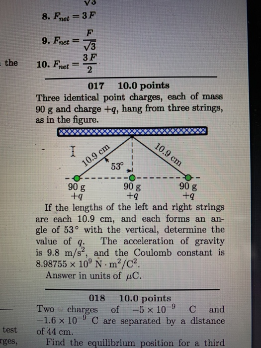 Solved 8. Fnet = 3F to 9. Fnet 10. Fnet = the 017 10.0 | Chegg.com