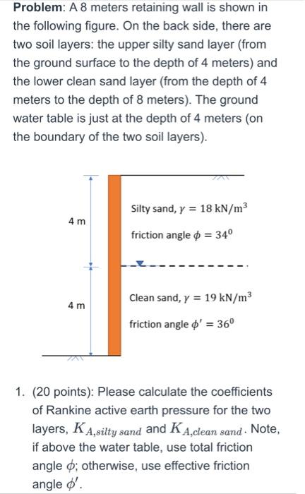 Solved Problem: A 8 meters retaining wall is shown in the | Chegg.com