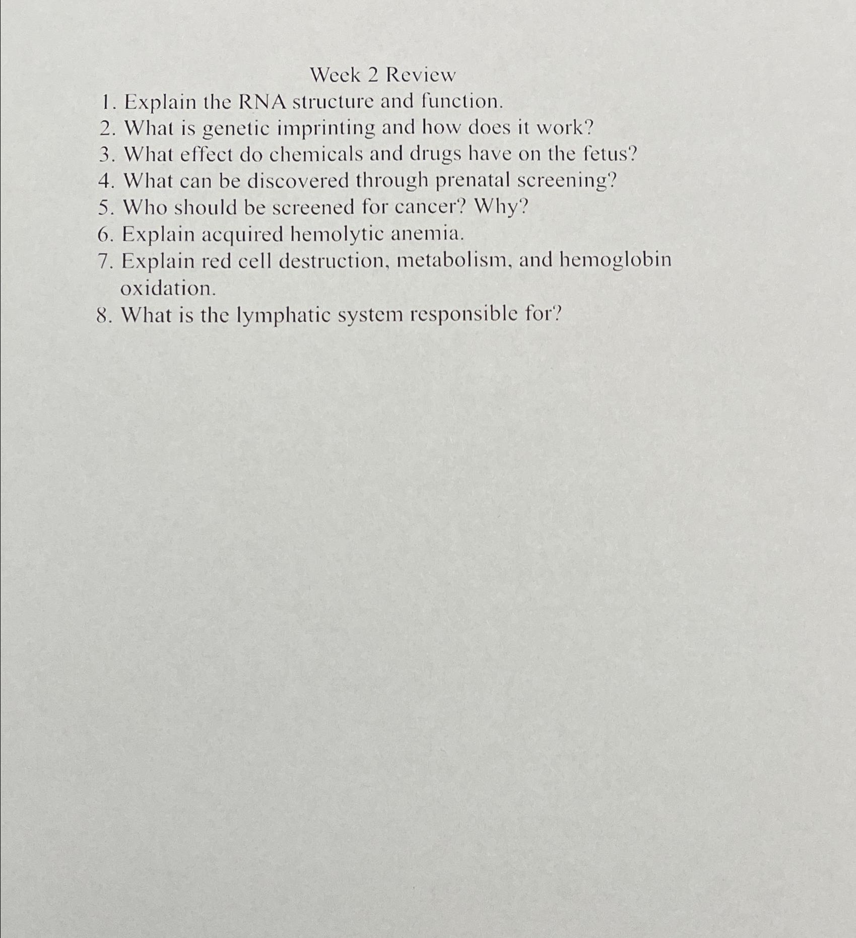 Solved Week 2 ﻿ReviewExplain the RNA structure and | Chegg.com