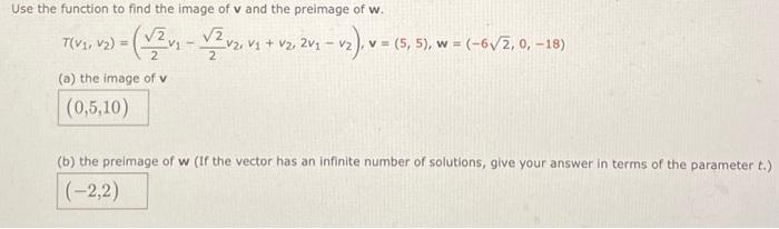 Solved Use the function to find the image of v and the | Chegg.com