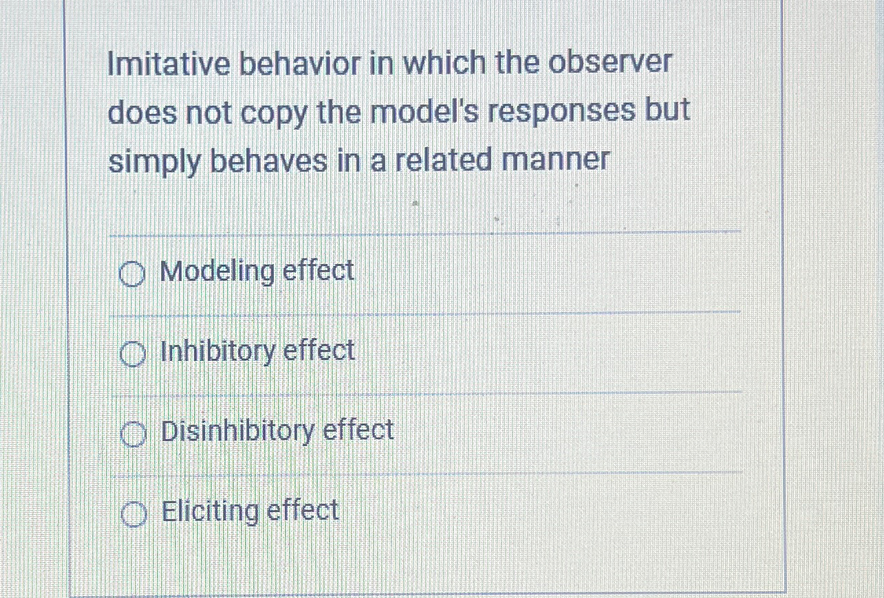 Imitative behavior in which the observer does not | Chegg.com