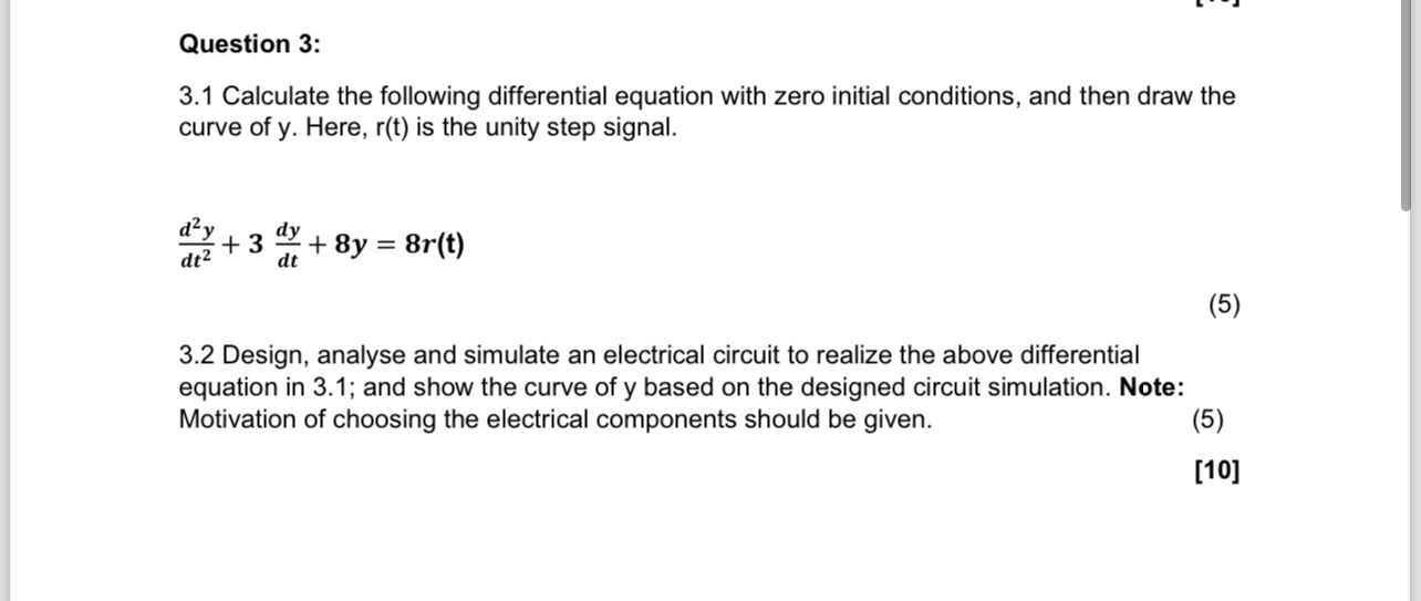 Solved Question 3:3.1 ﻿Calculate the following differential | Chegg.com