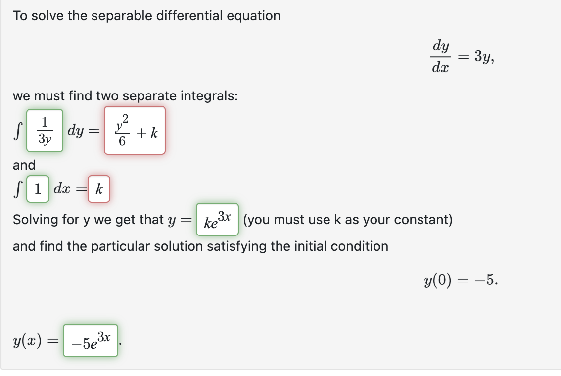 Solved To solve the separable differential equationdydx=3ywe | Chegg.com