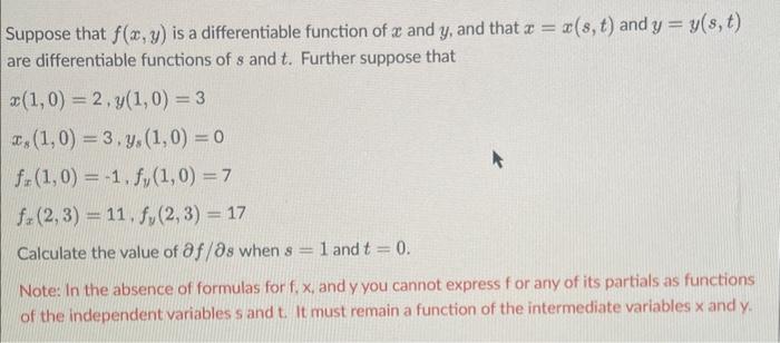 Solved Suppose that f(x,y) is a differentiable function of x | Chegg.com