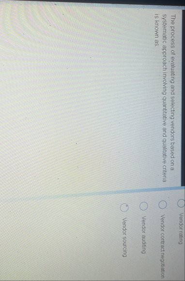 Solved Vendor ratingThe process of evaluating and selecting | Chegg.com