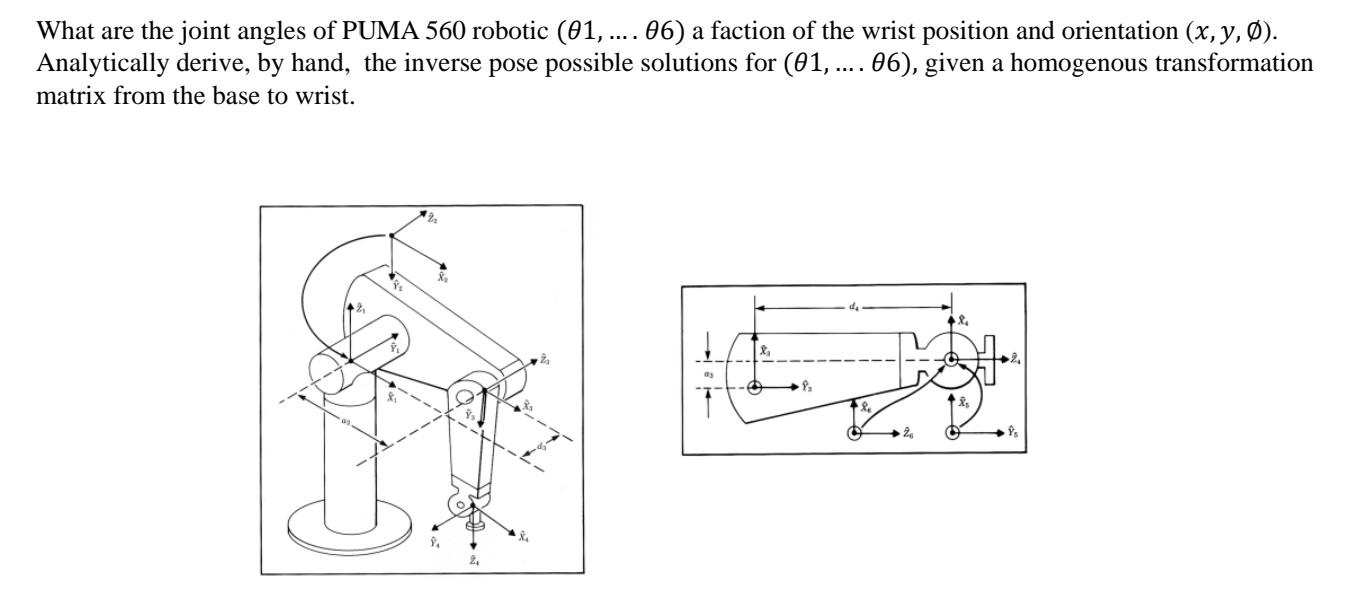 Solved What are the joint angles of PUMA 560 robotic (01, | Chegg.com