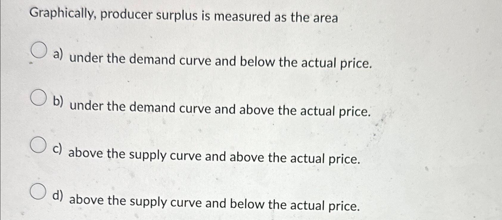 Solved Graphically, producer surplus is measured as the | Chegg.com