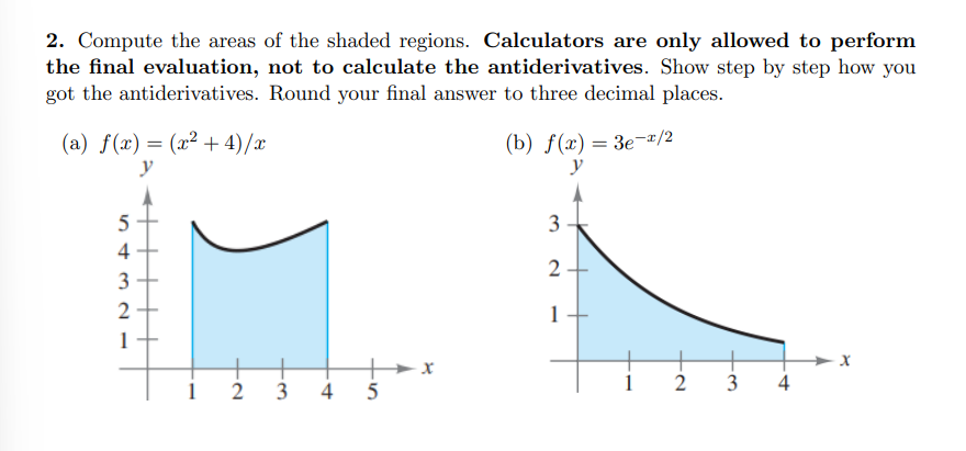Solved Compute the areas of the shaded regions. Calculators | Chegg.com