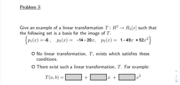 Solved Problem 9 Give an example of a linear transformation | Chegg.com