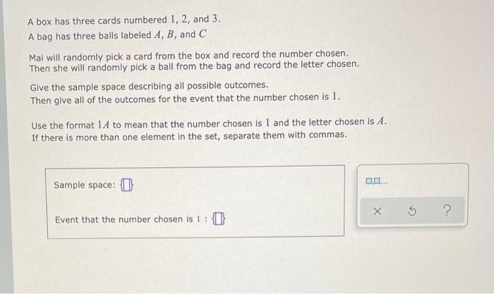 Solved A box has three cards numbered 1, 2, and 3. A bag has | Chegg.com