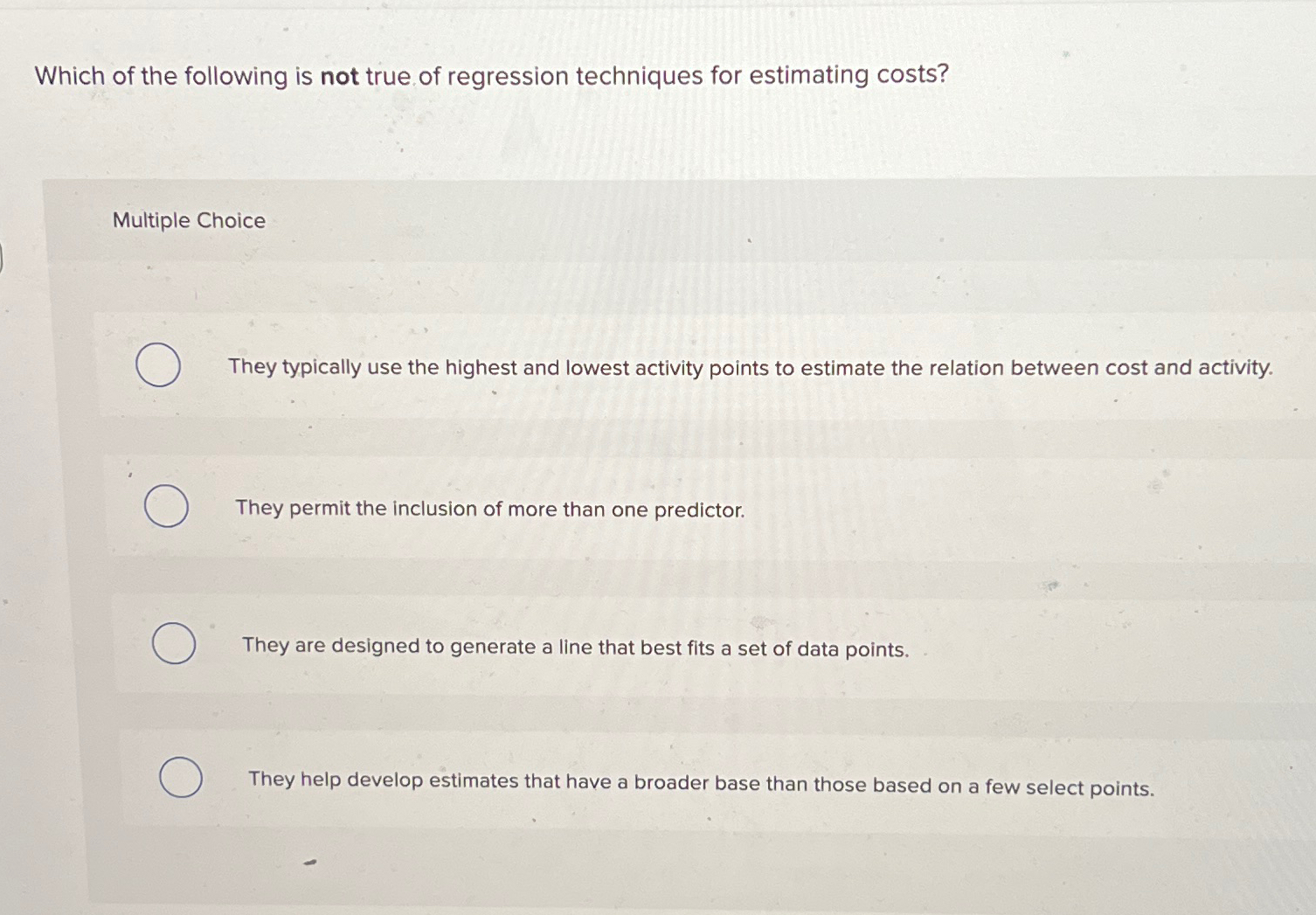 Solved Which of the following is not true of regression | Chegg.com