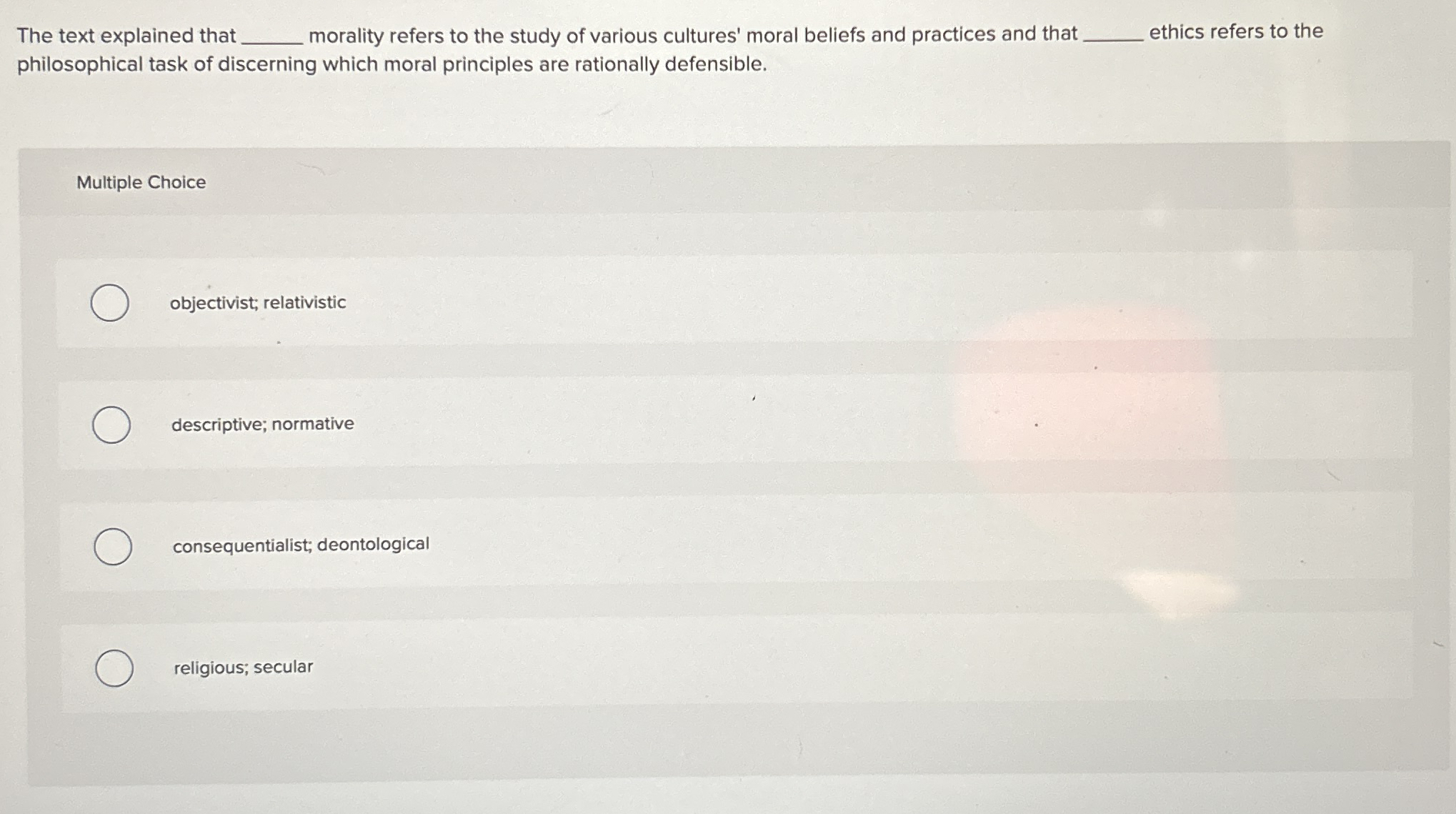 Solved The text explained thatmorality refers to the study | Chegg.com