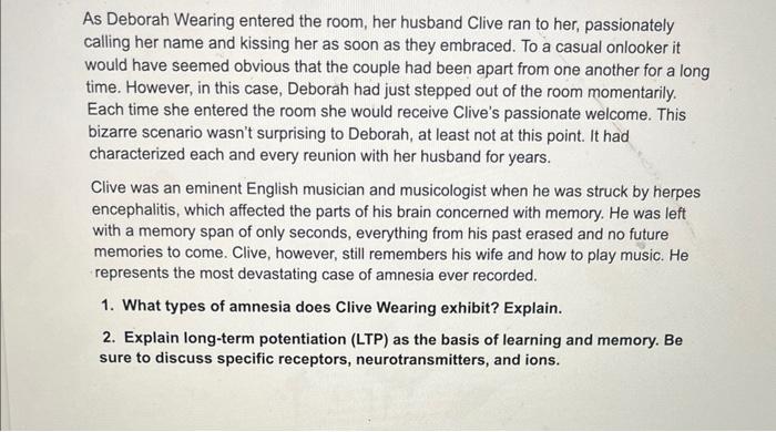 Solved As Deborah Wearing entered the room, her husband | Chegg.com